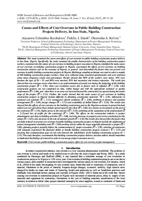 Pdf Causes And Effects Of Cost Overruns In Public Building Construction Projects Delivery In