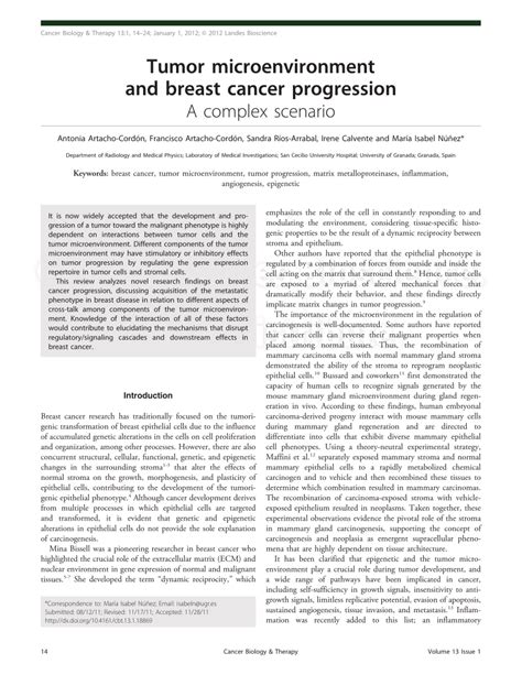 Pdf Tumor Microenvironment And Breast Cancer Progression A Complex