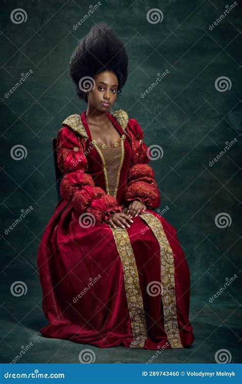 Portrait Of Beautiful Young African Woman Medieval Princess In Vintage