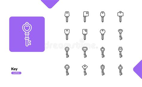 Various Key Secure Access Entry Outline Line Icon Set Stock Vector