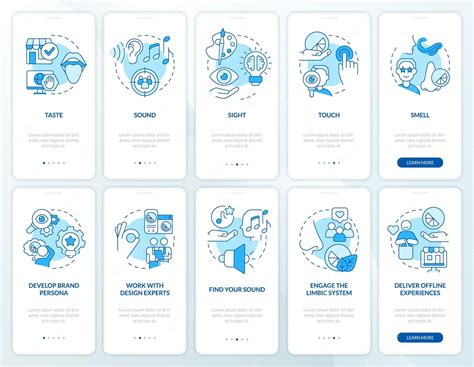 Premium Vector Sensory Branding Blue Onboarding Mobile App Screen Set