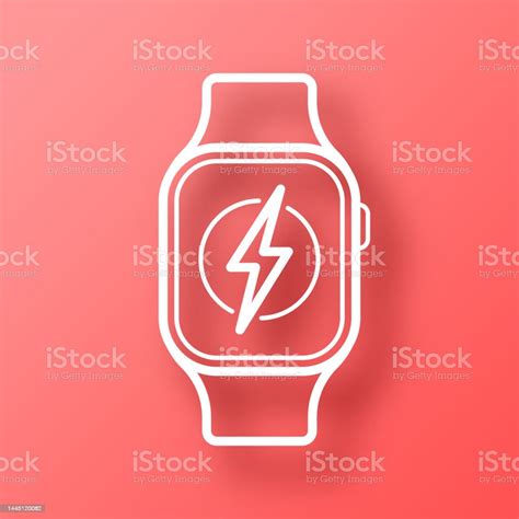 전기 기호가 있는 스마트워치 그림자가 있는 빨간색 배경의 아이콘 3차원 형태에 대한 스톡 벡터 아트 및 기타 이미지 3차원 형태 개념 고압 전류 주의 Istock