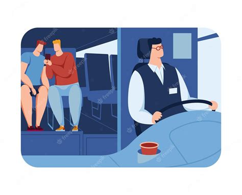 Premium Vector View Inside Bus Professional Driver Is Carrying