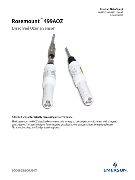 Product Data Sheet 499aoz Dissolved Ozone Sensor Rosemount En 69276 Pdf Calibration