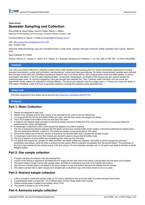Pdf Seawater Sampling And Collection