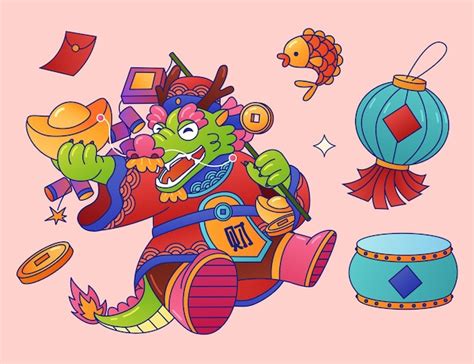 Premium Vector Cartoon God Of Wealth Cny Set
