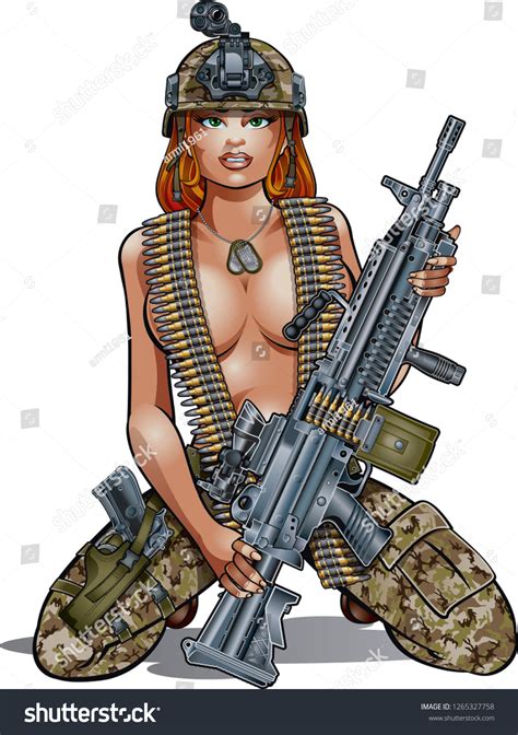 Sexy Army Girl Light Machine Gun Stock Vector Royalty Free 1265327758 Shutterstock