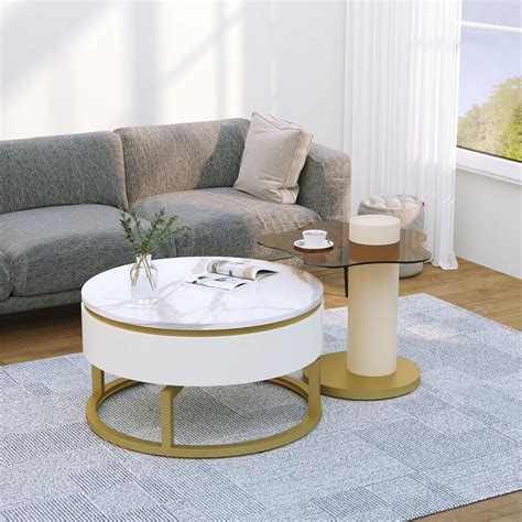 Merax Couchtisch In Marmoroptik Mit Schublade Und Metallrahmen 2er Set