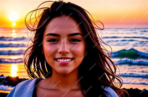 Premium Photo Woman On Background Of Seascape Portrait Of Young