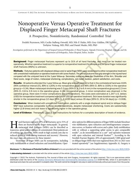 Pdf Nonoperative Versus Operative Treatment For Displaced Finger Metacarpal Shaft Fractures A