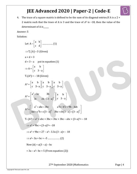 Jee Advanced 2020 Maths Paper 2 Solutions Download Pdf