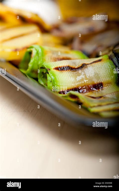 Grilled Assorted Vegetables Dressed With Extra Virgin Olive Oil Stock