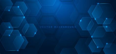 Abstract Technology Futuristic Hexagon Overlapping Pattern With Blue Light Effect On Dark Blue
