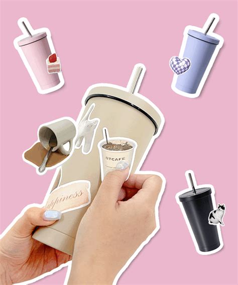 💗50종 방수 스티커 빨대 세척솔💗커스텀 파스텔 텀꾸 스테인리스 텀블러 500ml 대용량 학교 학원 휴대용 보온 보냉 캠핑용 컵