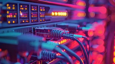 This Photo Showcases A Detailed Close Up Of A Network Rack With