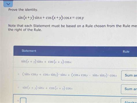 Solved Prove The Identity Sin X Y Sin X Cos X Y Cos X Cos Y Note