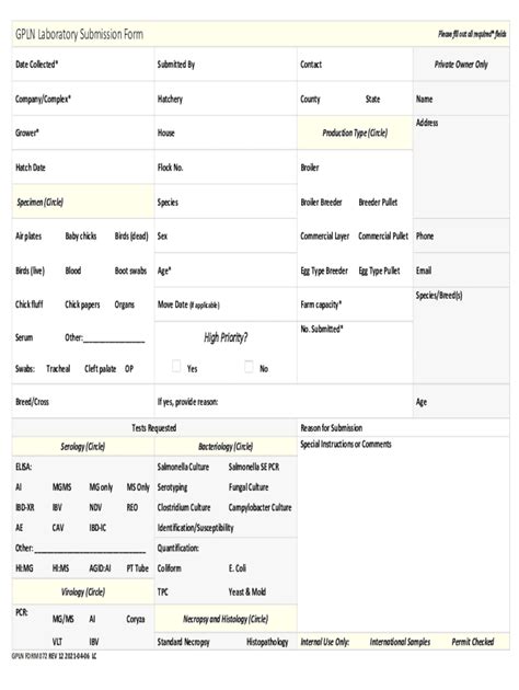 Fillable Online Avian Poultry Submission Form Fax Email Print Pdffiller