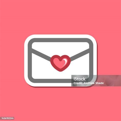 真ん中にハートのステッカーパッチアイコンデザインを持つ白いラブレター封筒シンプルなかわいいベクター漫画イラスト Sendのベクターアート