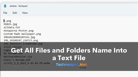 how to get all files and folder names into a text file