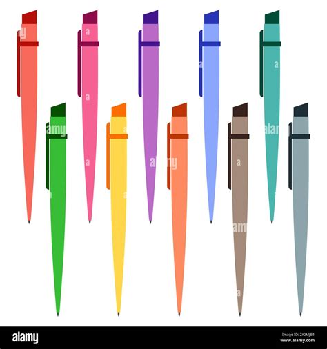 Set Of Multi Colored Pens On A White Background Vector Illustration