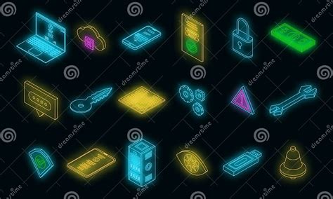 multi factor authentication icons set vector neon stock illustration