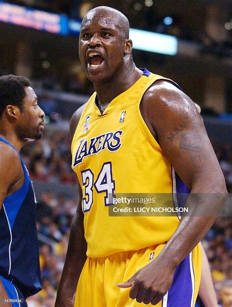 Los Angeles Lakers Shaquille Oneal Celebrates After Scoring Against