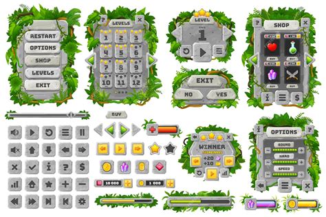 Premium Vector Jungle Stones Game Interface Cartoon Gui Elements