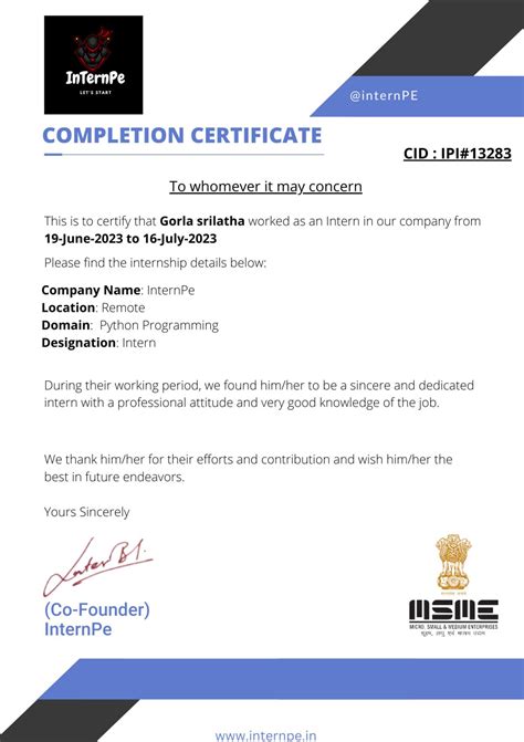 Hello Everyone Happy To Share That I Have Completed My Internship As Python Programming At