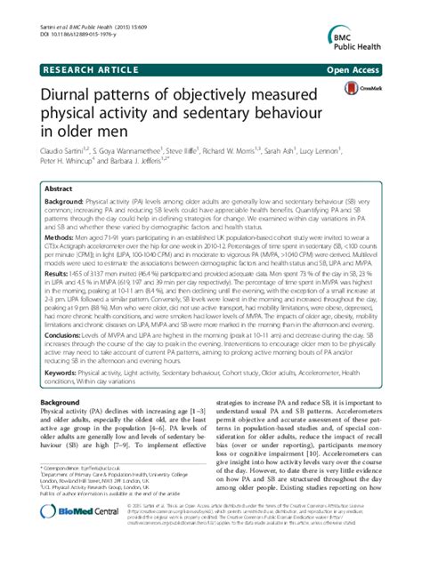 Pdf Diurnal Patterns Of Objectively Measured Physical Activity And Sedentary Behaviour In
