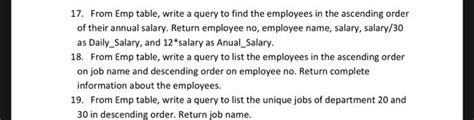 Solved 17 From Emp Table Write A Query To Find The