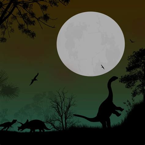 Dinosaurs Silhouettes In Beautiful Landscape Stock Vector By