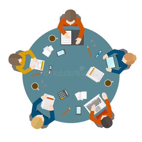 Office Table Top View Business Meeting Flat Vector Infographic Stock