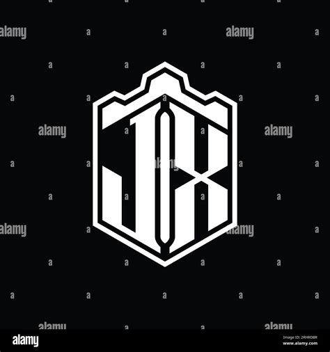 Jx Letter Logo Monogram Hexagon Shield Shape Crown Castle Geometric