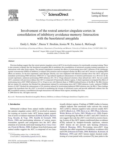 Involvement Of The Rostral Anterior Cingulate Cortex In Consolidation