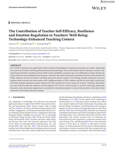 Pdf European Journal Of Education The Contribution Of Teacher Self Efficacy Resilience And