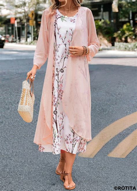 ROTITA Two Piece Floral Print Pink Maxi Dress And Cardigan
