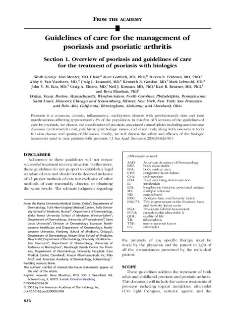 Pdf Guidelines Of Care For The Management Of Psoriasis And Psoriatic