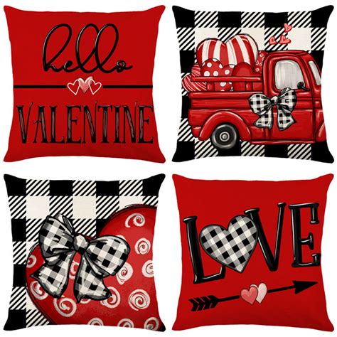 Valentines Day Pillow Covers 18 X 18 Inch Set Of 4 For Valentines Decor