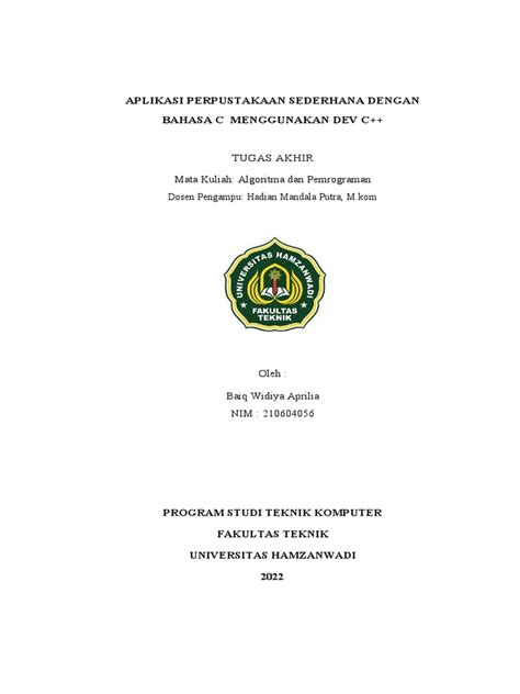 Laporan Tugas Akhir Aplikasi Perpustakaan Sederhana Dengan Cpp Pdf
