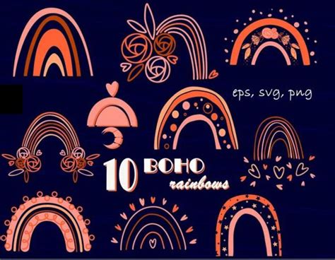 10 Printable Boho Rainbows Svg Bundle Png Bundleeach Svg Svg Boho