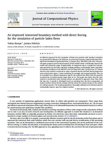 Pdf An Improved Immersed Boundary Method With Direct Forcing For The