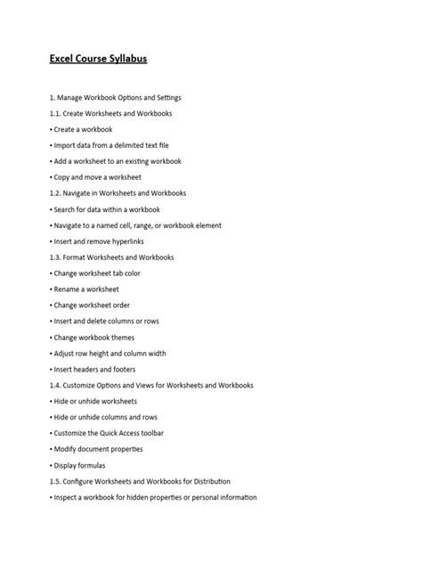 ms excel course syllabus pdf microsoft excel computing