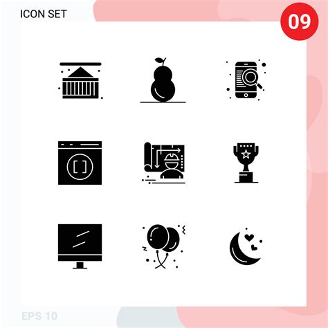Modern Set Of 9 Solid Glyphs Pictograph Of Design Architecture Mobile
