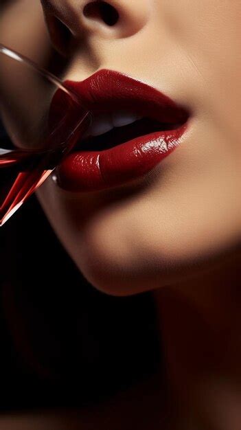 Premium Photo Elegant Red Lips Tasting Fine Wine Sensual Closeup