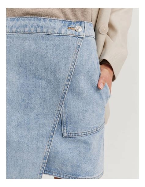 Country Road Denim Wrap Skirt In Aged Soft Wash Myer