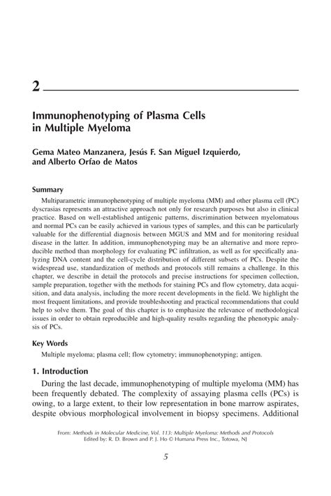 Pdf Immunophenotyping Of Plasma Cells In Multiple Myeloma