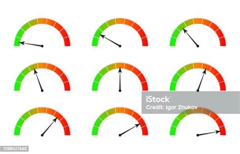 속도 성능 게이지 세트 지표와 타코스터 화살표로 색상을 조정합니다 속도계 아이콘 성능 측정 흰색 격리 된 배경에 스톡 벡터 그림 측정기에 대한 스톡 벡터 아트 및 기타