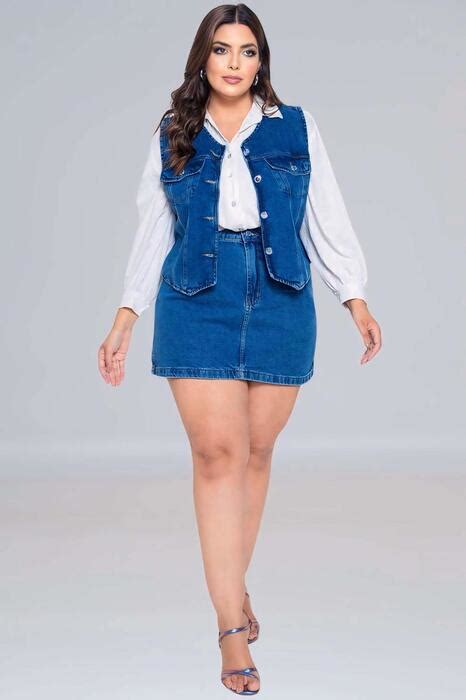 Saia Plus Size Jeans Vk Moda Plus Size