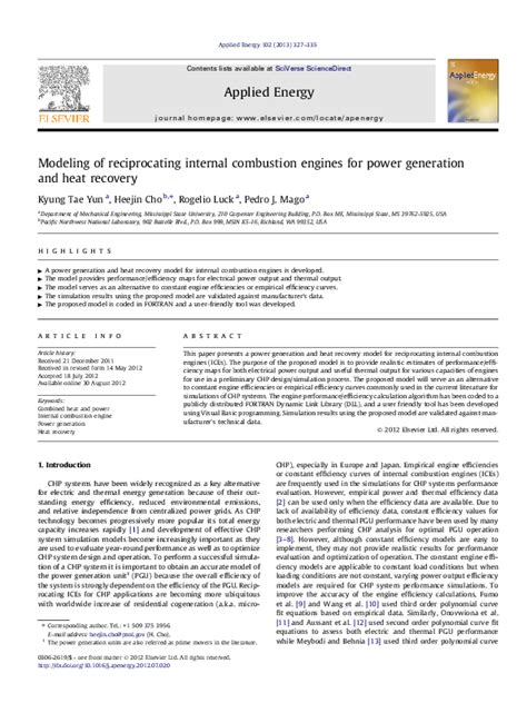Pdf Modeling Of Reciprocating Internal Combustion Engines For Power Generation And Heat Recovery