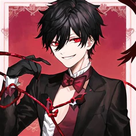Anime Vampire Guy With Black Hair And Red Eyes